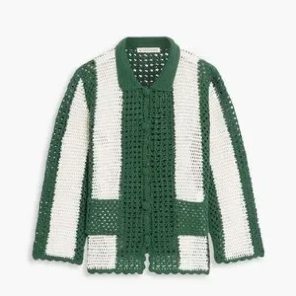 Alexa Chung | Jackets & Coats | 33 Alexa Chung Bowling Twotone Crocheted Cotton Jacket Green ...